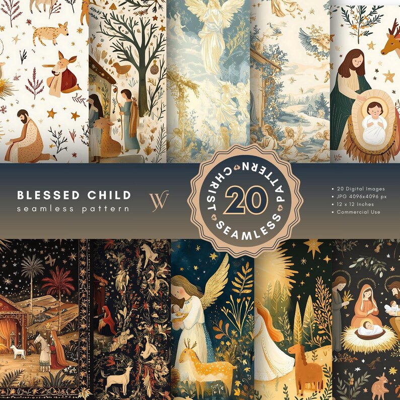 20 PNG Blessed Child Nativity Seamless Pattern Christmas Religious ...