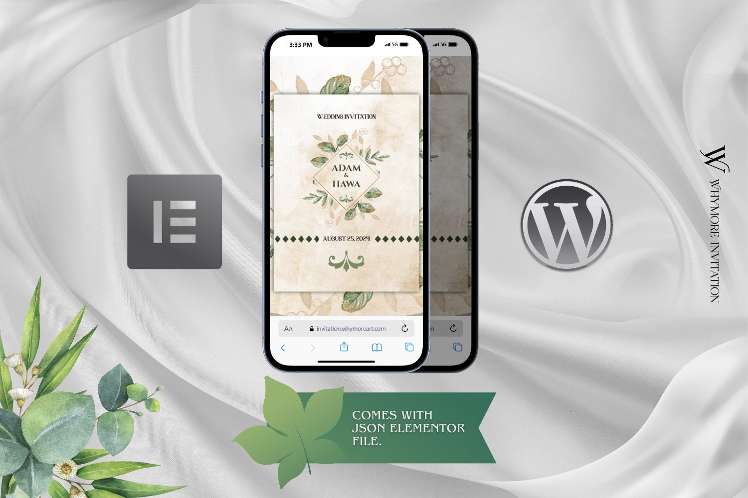Editable Leaf-themed Digital Wedding Invitation | JSON Format ...