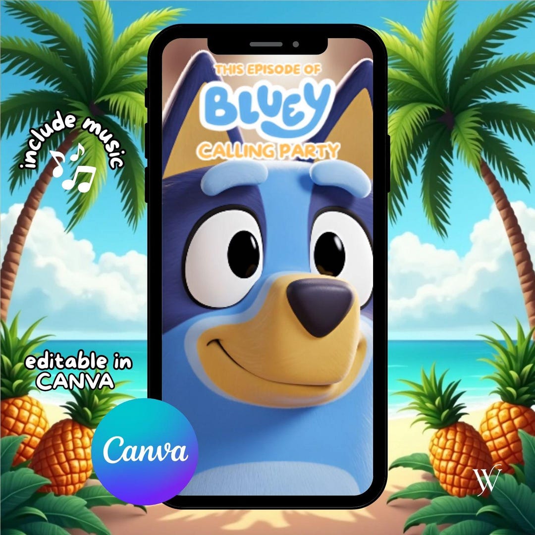 Bluey Birthday Video Invitation | Editable Digital Kids Party Evite ...