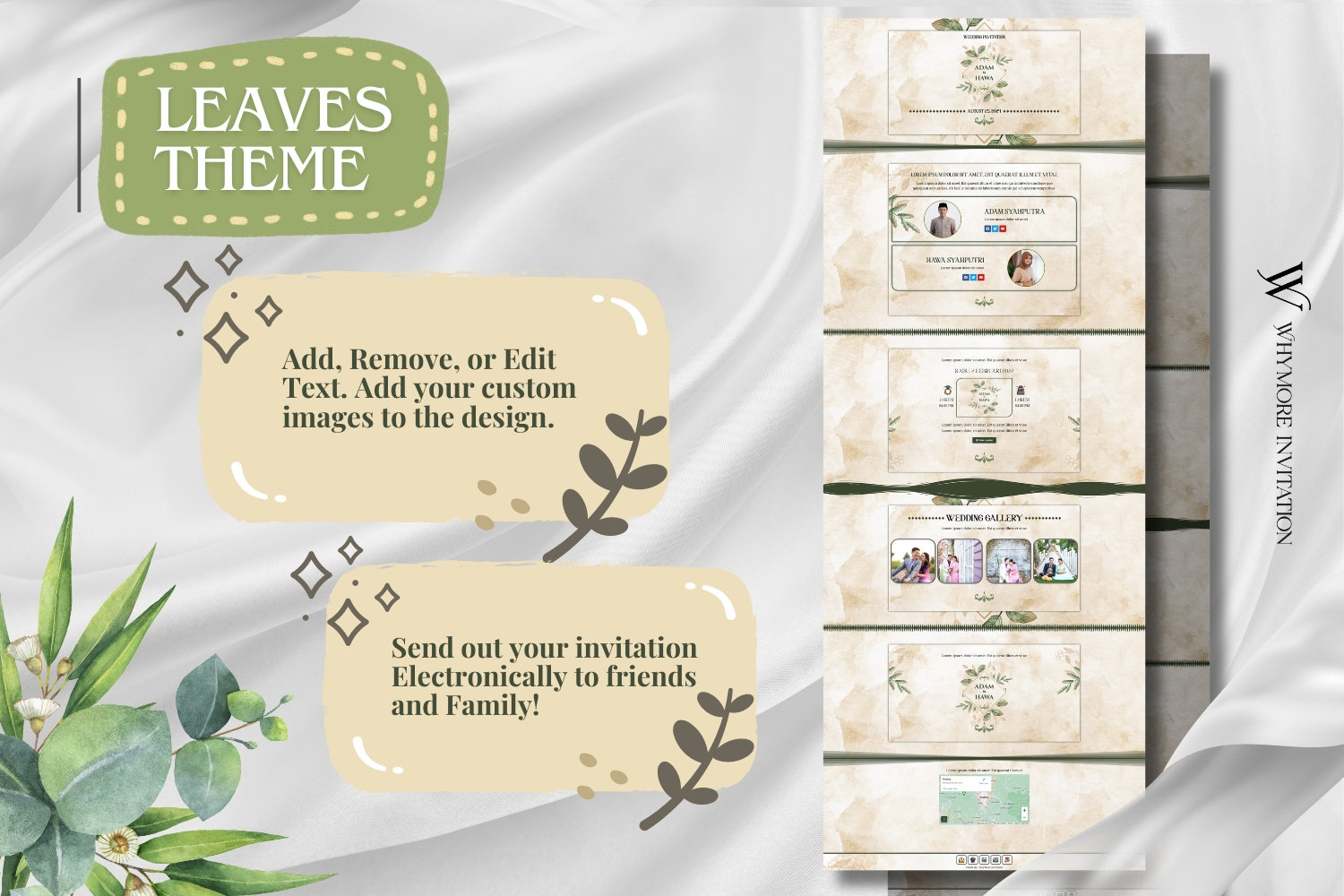 Editable Leaf-themed Digital Wedding Invitation | JSON Format ...