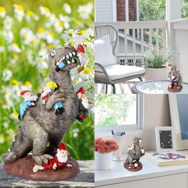 Dinosaur Eating Gnomes Statue - Etsy
