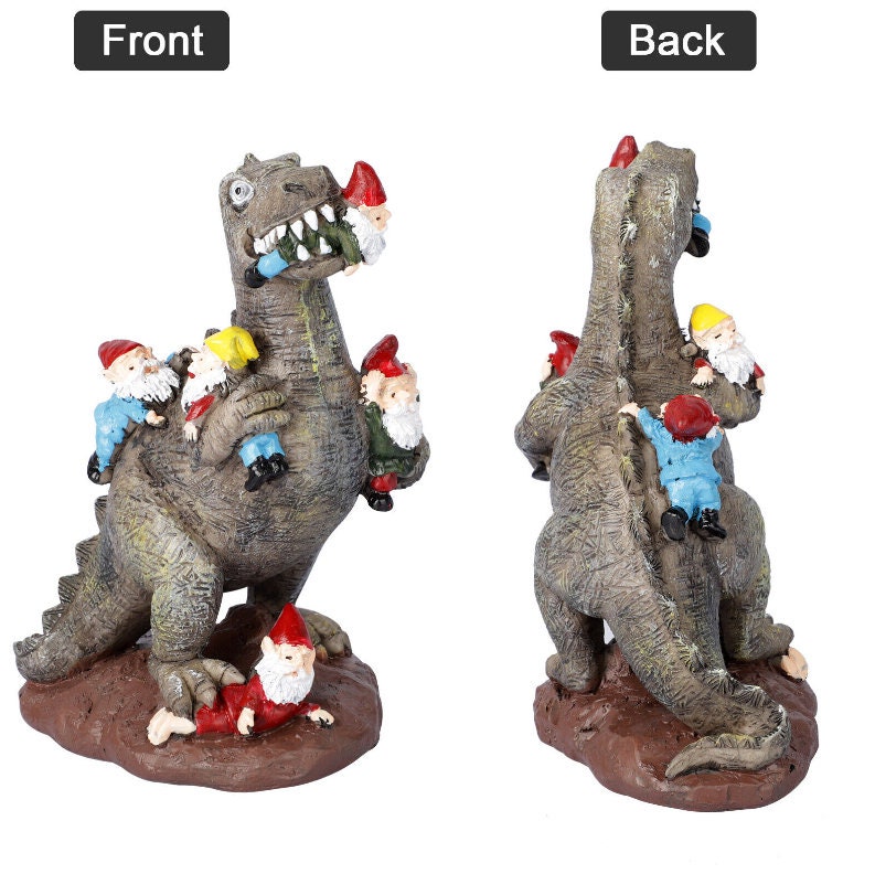 Funny Dinosaur Eating Gnomes Statue Yard Art Resin Garden - Etsy