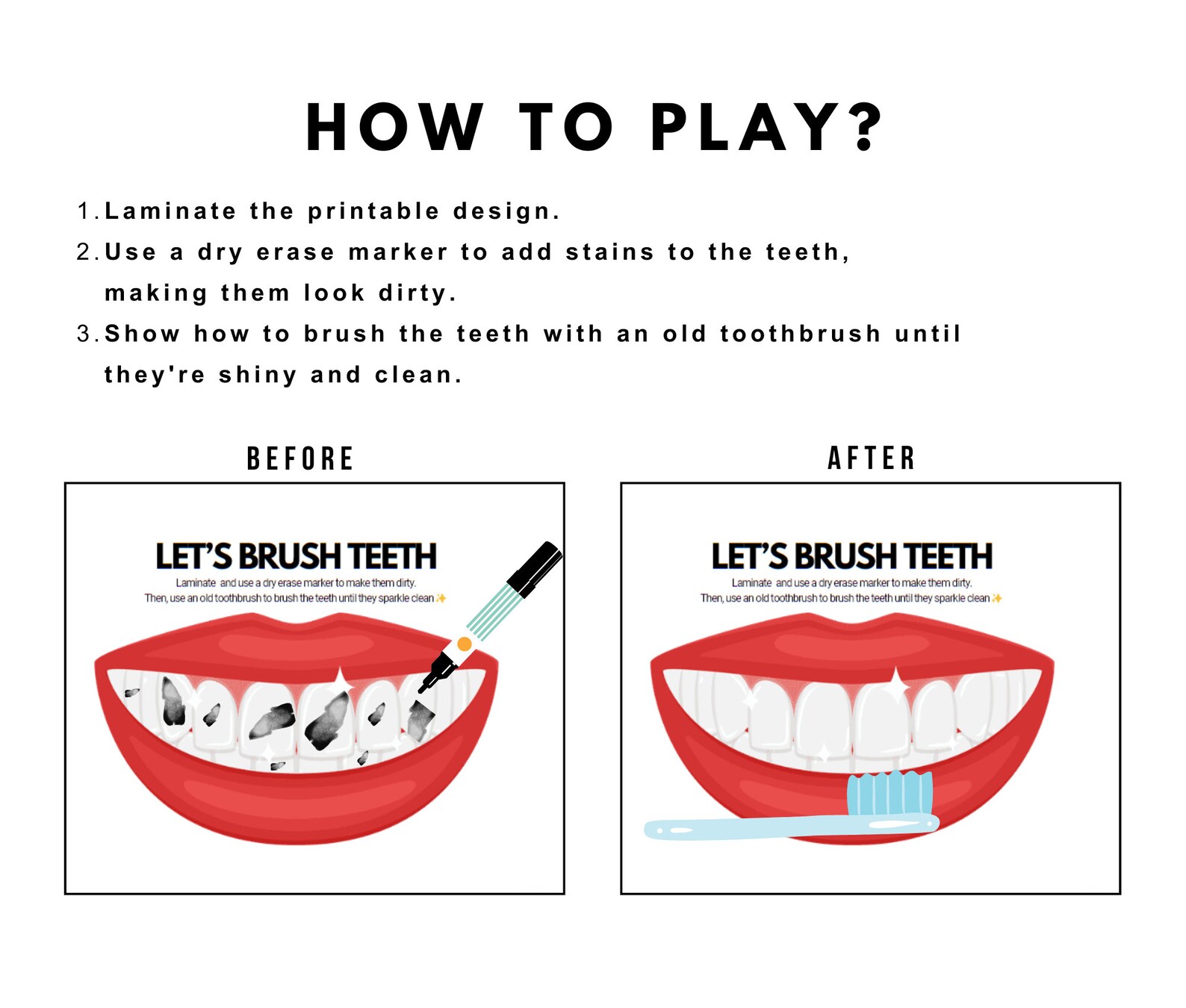 Dental Health Game Printable: Kids Teeth Brushing Practice (digital ...