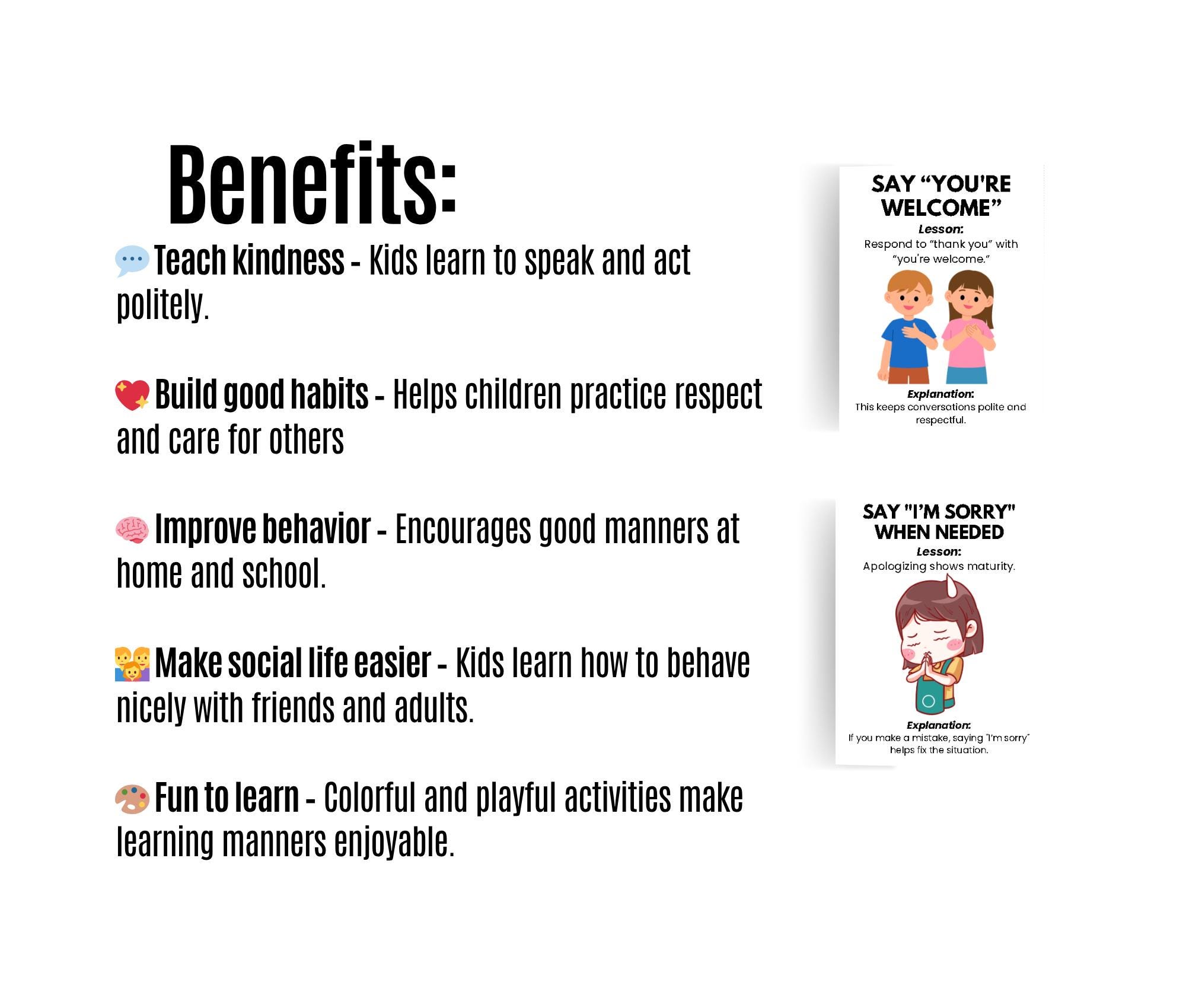 Kids Manners and Etiquette Printables, Kids Social Skills (digital ...