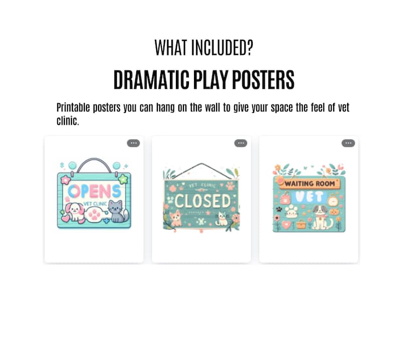 Vet Clinic Dramatic Play Printable Set, Interactive Animal Care Role ...