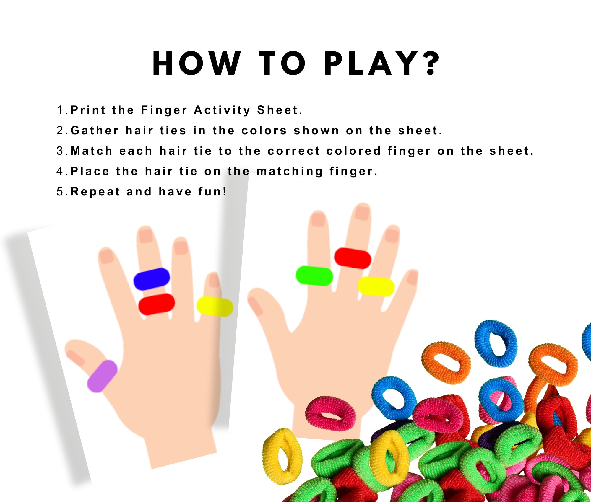 Finger Activity With Hair Ties, Fine Motor Skills, Color Matching Games ...