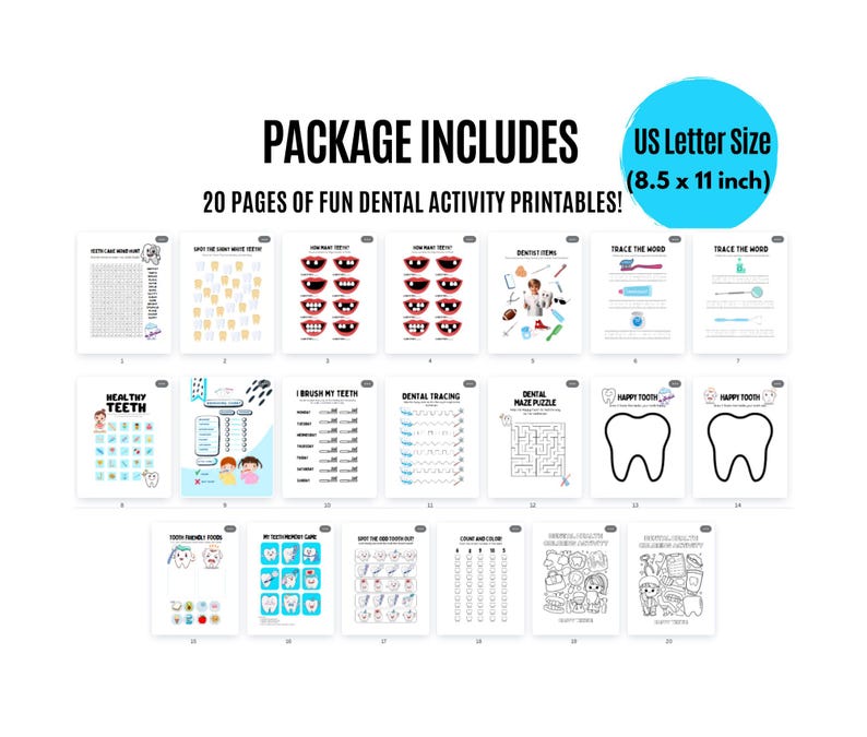 Dental Health Activity Printable PDF, Preschool Toddler Tooth Activity ...