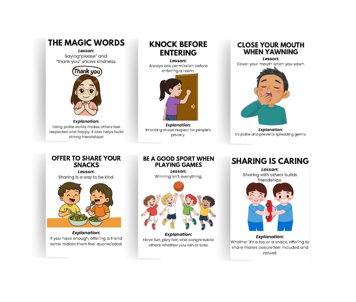 Kids Manners and Etiquette Printables, Kids Social Skills (digital ...