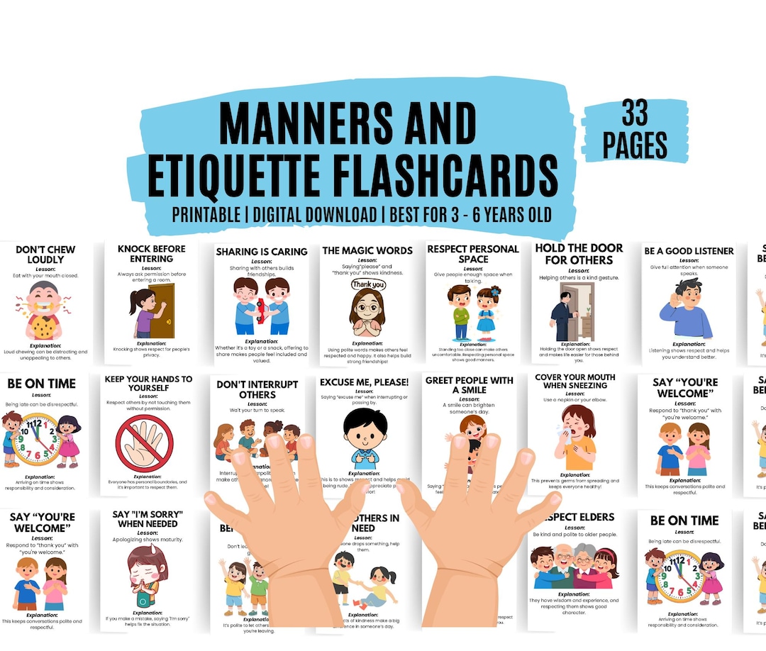 Manners and Etiquette Flashcards Printables, Kids Social Skills ...