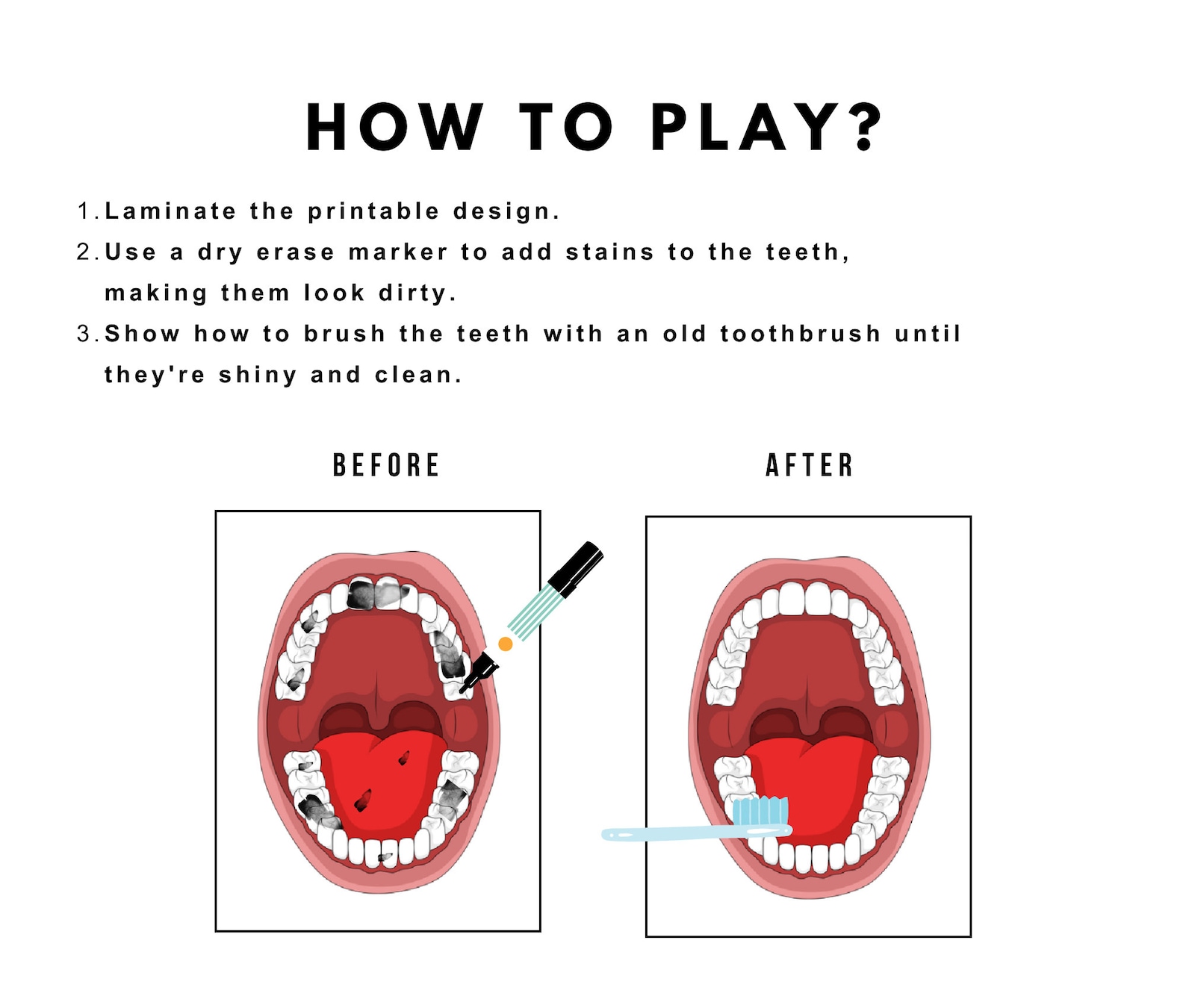 Dental Health Game Printable: Kids Teeth Brushing Practice (digital ...