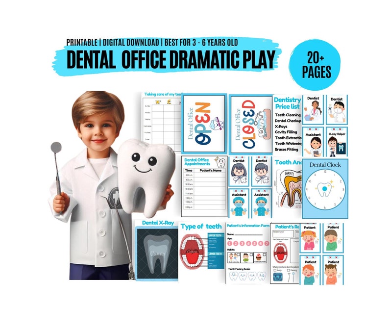 Dental Office Dramatic Play Set: Pretend Dentist Game (printable PDF ...