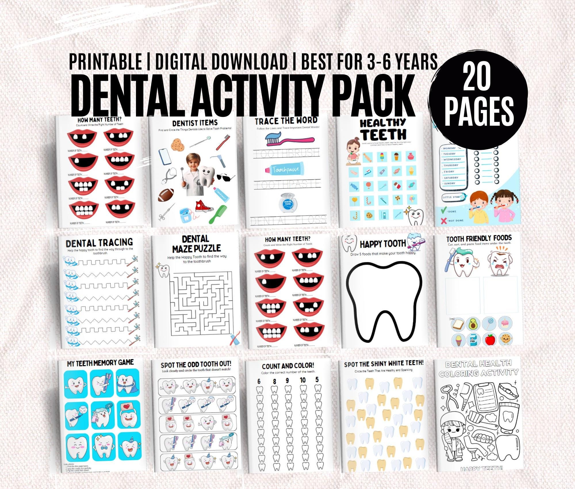 Dental Health Activity Printable PDF, Preschool Toddler Tooth Activity ...