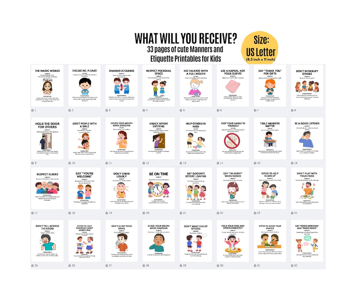 Kids Manners and Etiquette Printables, Kids Social Skills (digital ...