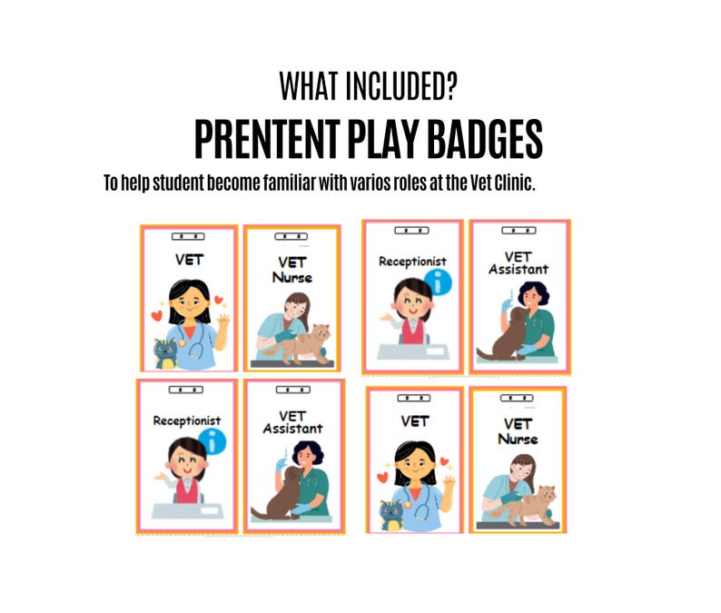 Vet Clinic Dramatic Play Printable Set, Interactive Animal Care Role ...