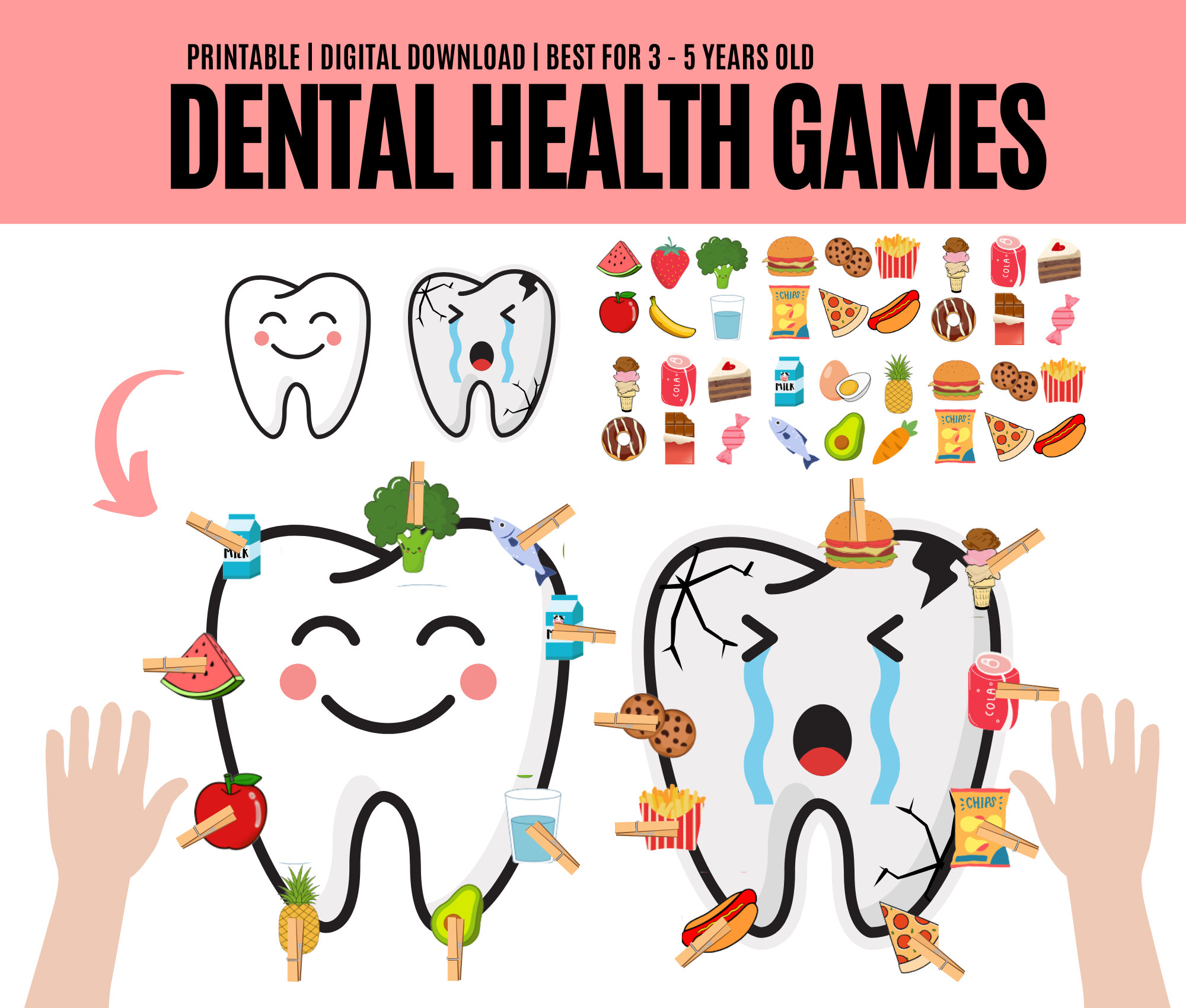 Dental Health Game: Happy Sad Tooth Sorting Activity (digital Download ...