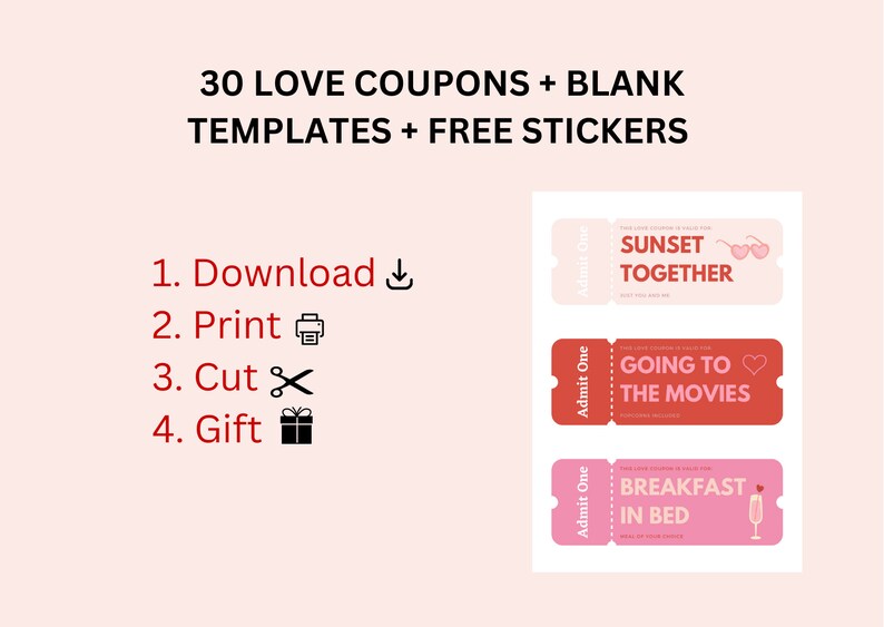 30 Printable Love Coupons for Valentine's Day, Gift for Him/her ...