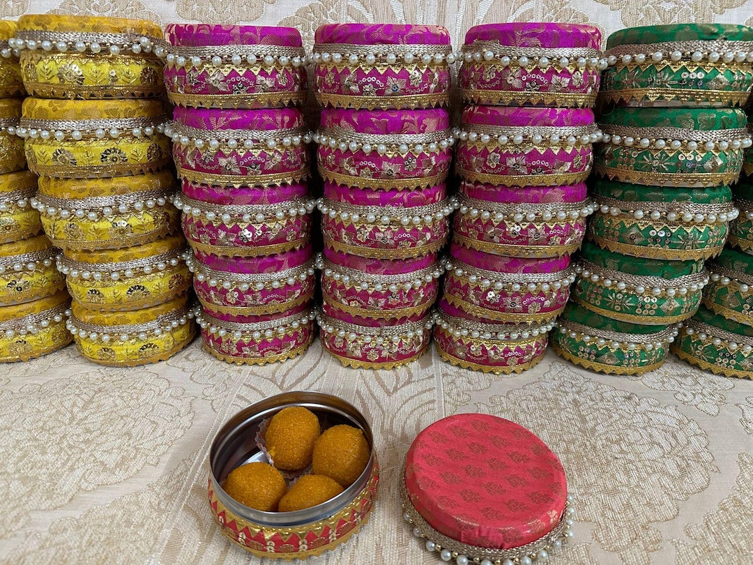 Bulk Brocade Steel Ladoo Box, Wedding Favors, Empty Sweet Box, Bhaji ...