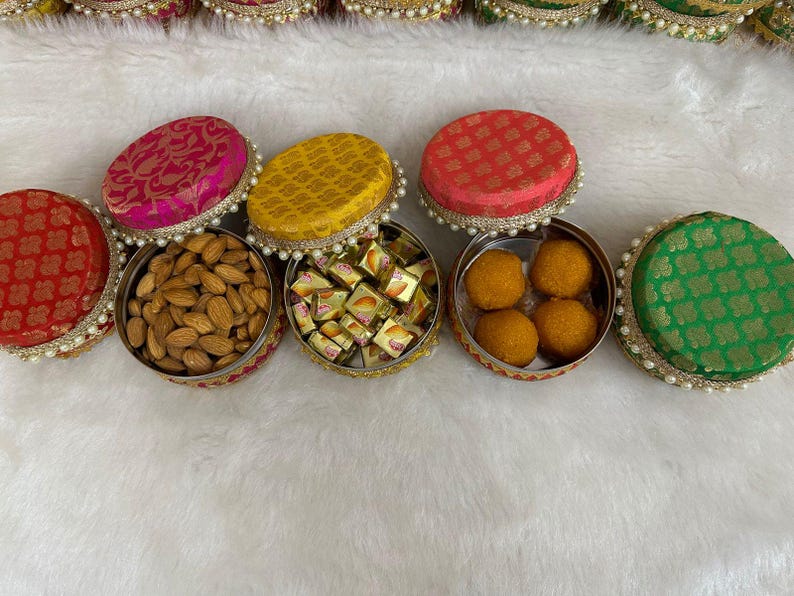 Bulk Brocade Steel Ladoo Box, Wedding Favors, Empty Sweet Box, Bhaji ...