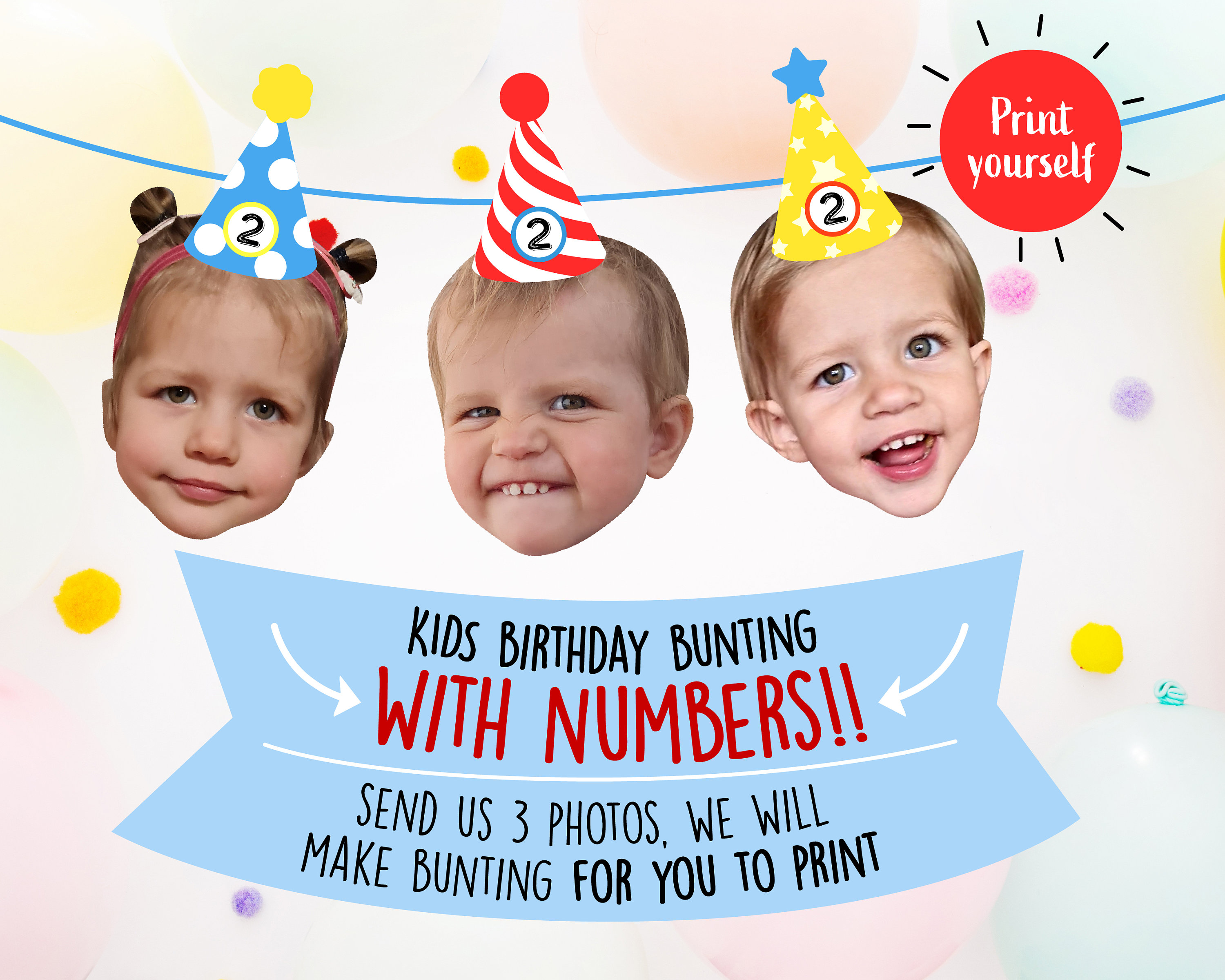 Printable Photo Face Garland, Custom Birthday Banner, Personalised Face ...