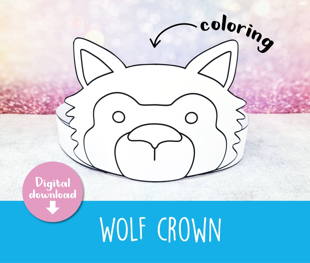 Printable Wolf Crown, Coloring Wolf Crown, Woodland Headband, Printable ...