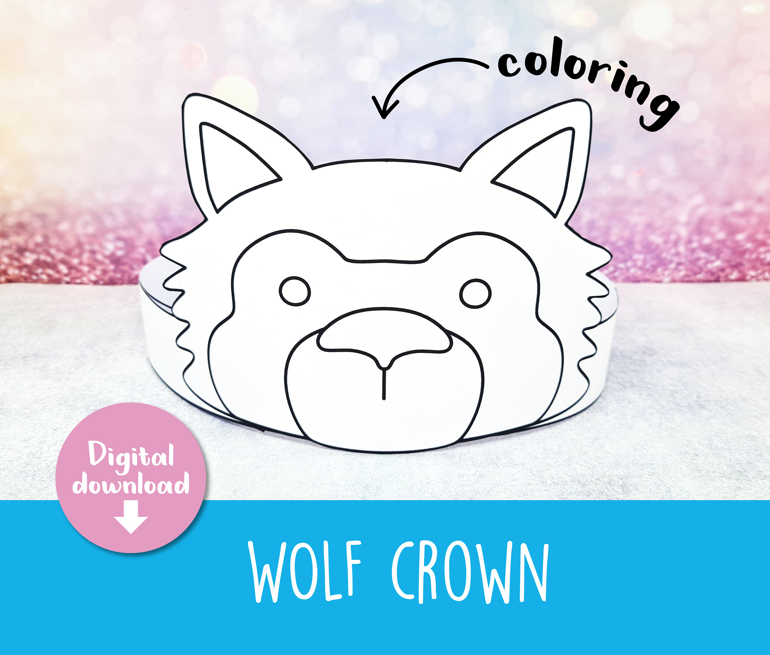 Printable Wolf Crown, Coloring Wolf Crown, Woodland Headband, Printable ...