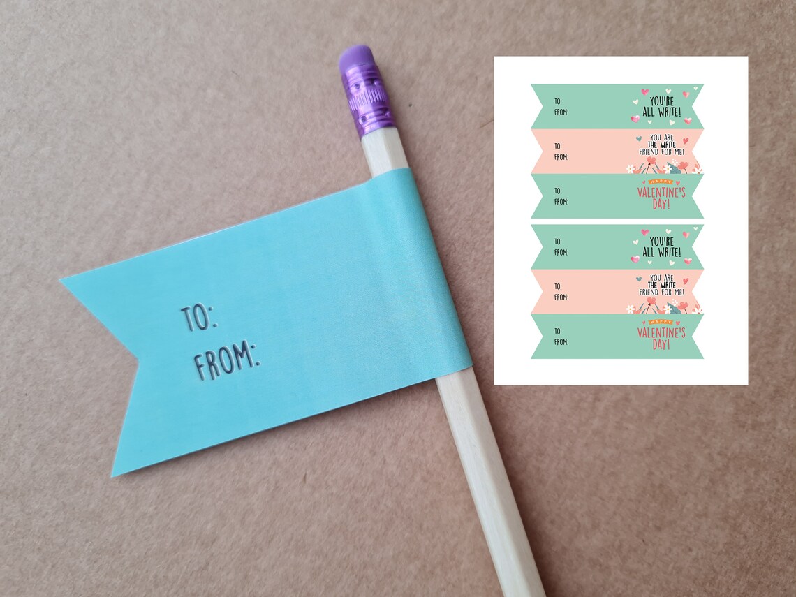 Valentine Printable Pencil Tags, Instant Download, Printable Valentine ...