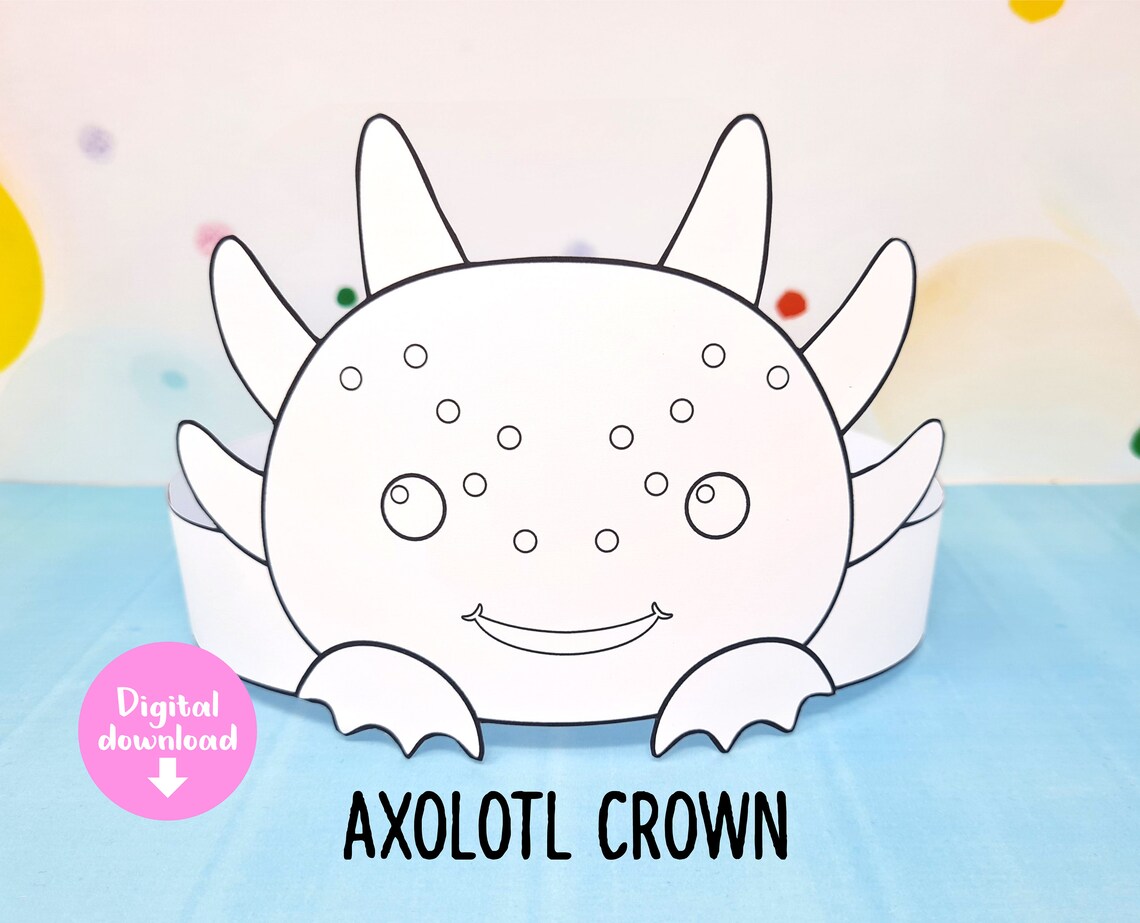 Axolotl Coloring Crown, Axolotl Paper Hat for Kids, Birthday Crown ...