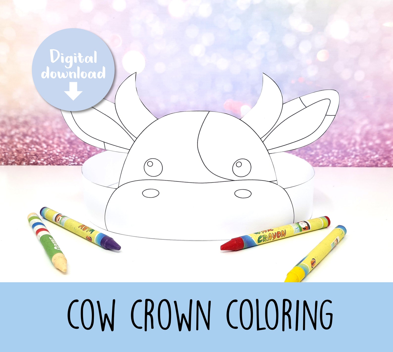 Coloring Cow Crown, Cow Paper Hat for Kids, Printable Birthday Crown ...