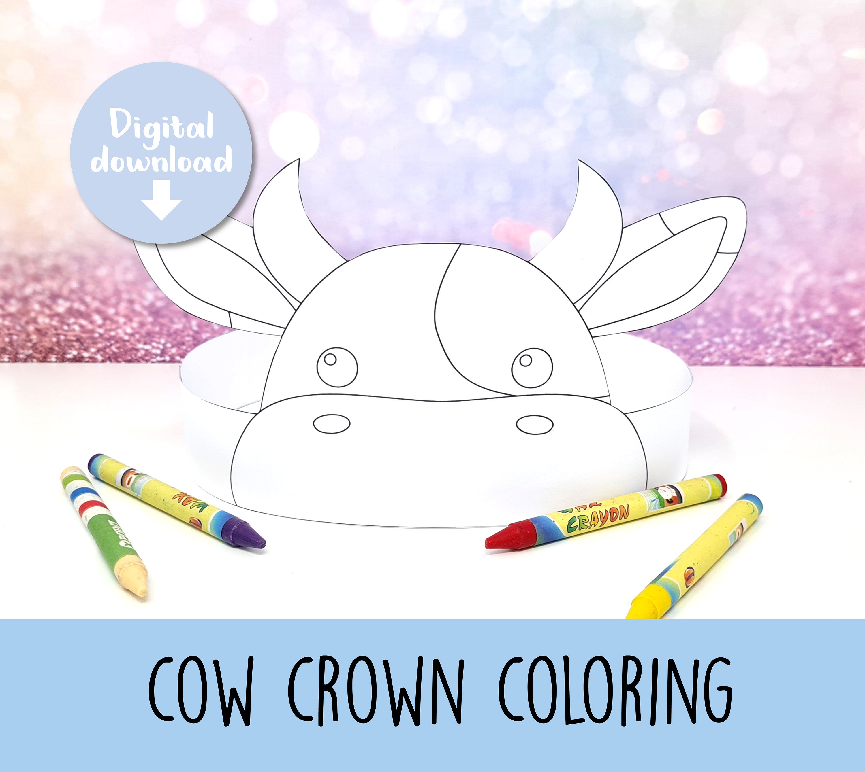 Coloring Cow Crown, Cow Paper Hat for Kids, Printable Birthday Crown ...