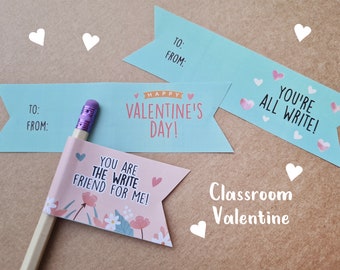 Valentine Printable Pencil Tags, Instant Download, Printable Valentine ...