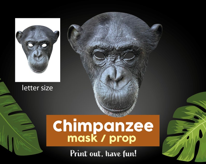 Printable Chimpanzee Mask, Chimpanzee Prop, Chimp, Realistic Mask ...