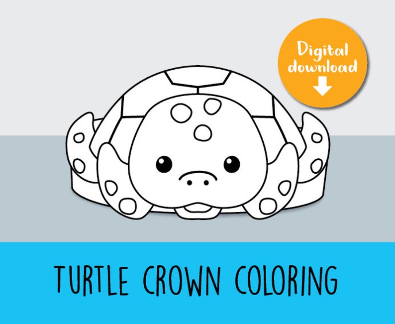 Coloring Turtle Paper Crown, Turtle Mask, Ocean Party, Turtle Headband ...
