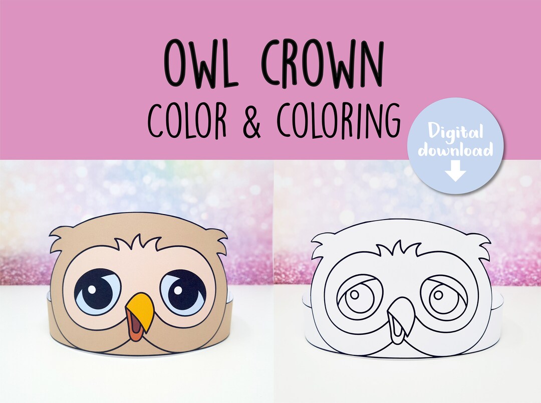 Owl Paper Crown, Coloring Owl Crown, Paper Birthday Crown, Digital ...