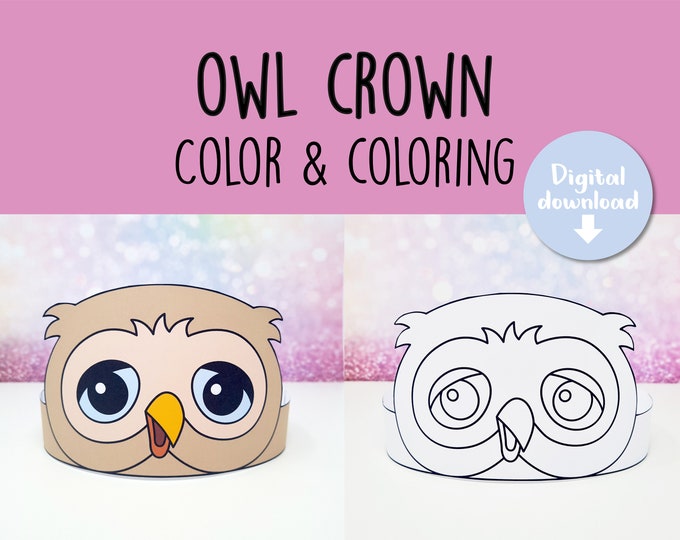Snowy Owl Paper Crown Party Coloring Paper Hat Printable Kids Craft ...