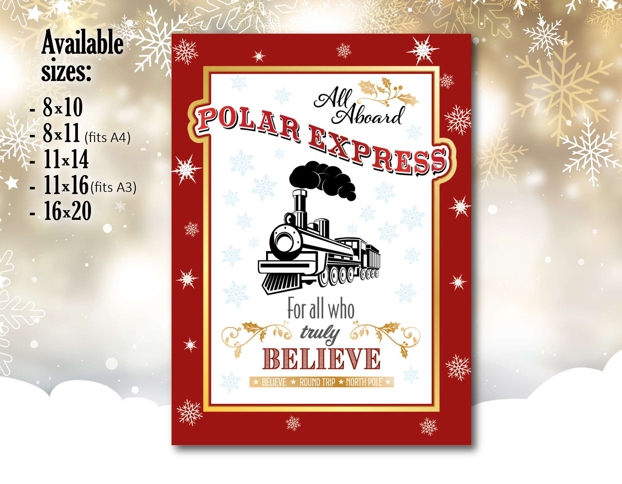 Polar Express Poster Printable, All Aboard, Golden Believe Polar ...