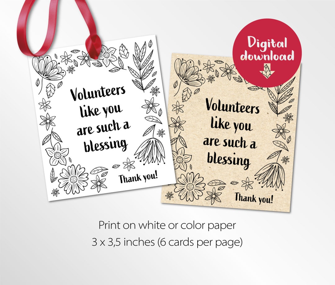 Volunteer Thank You Gift Tag, Volunteer Card, Printable Thank You Card ...