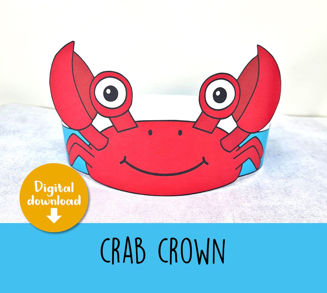 Crab Paper Crown, Crab Paper Hat for Kids, Ocean Party Headband, Crab ...