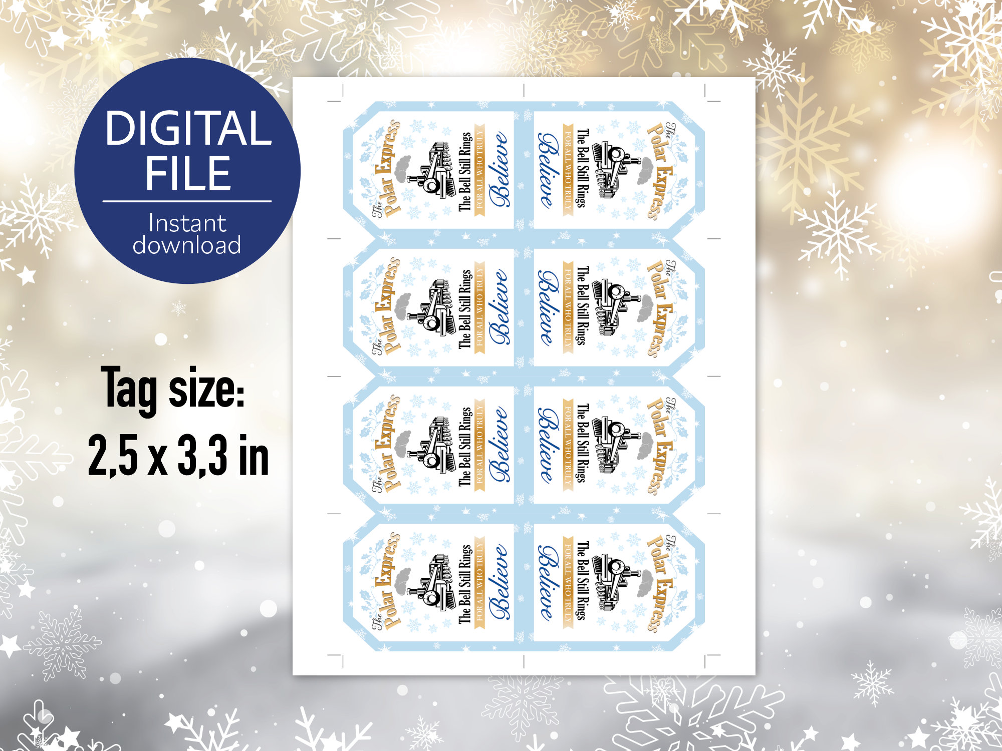 Polar Express Tag Printable, Christmas Gift Idea, Party Favors, Instant ...