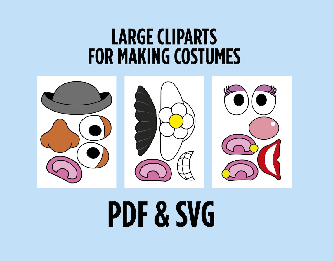 Mr Potato Costume, Mrs Potato Head Costume, Potato Head SVG, PDF, Large Size Clipart, Toy Story ...