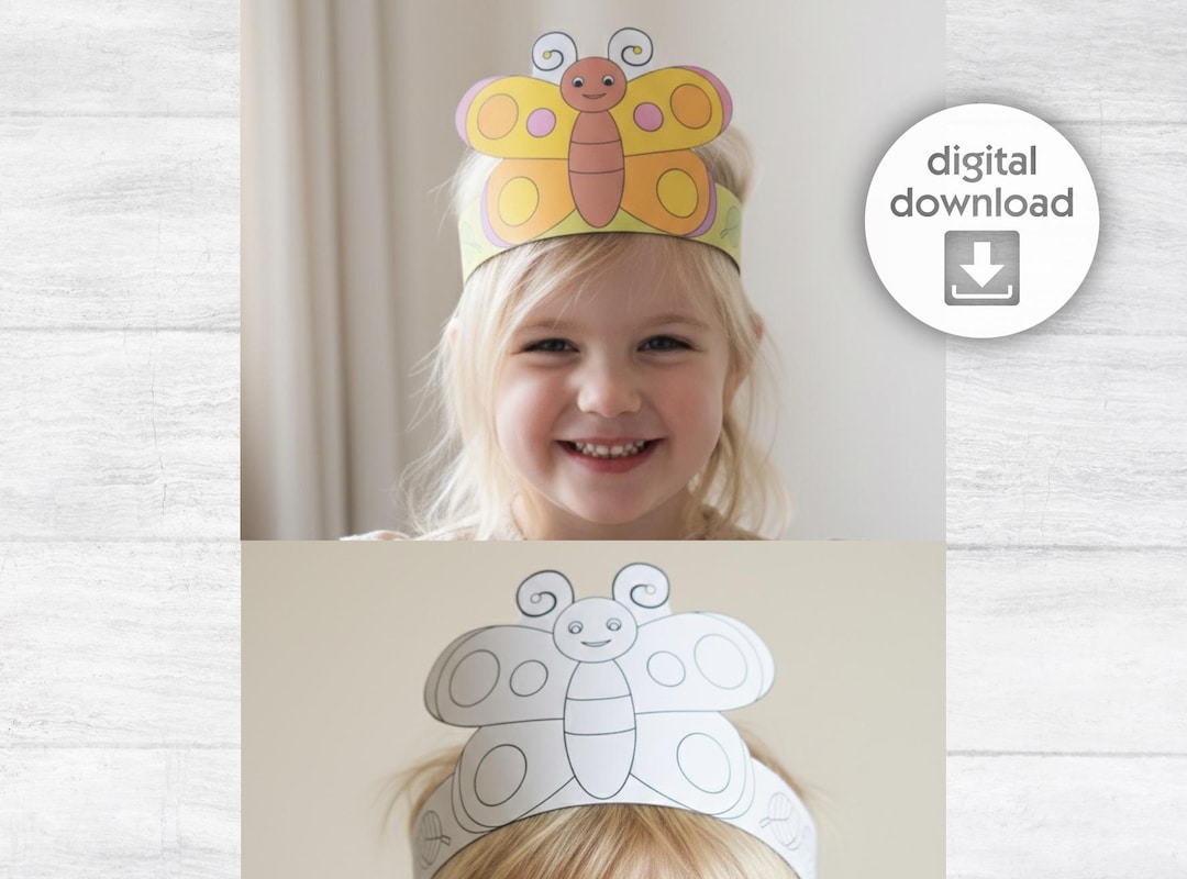 Butterfly Paper Crown, Coloring Butterfly Crown, Paper Birthday Crown ...