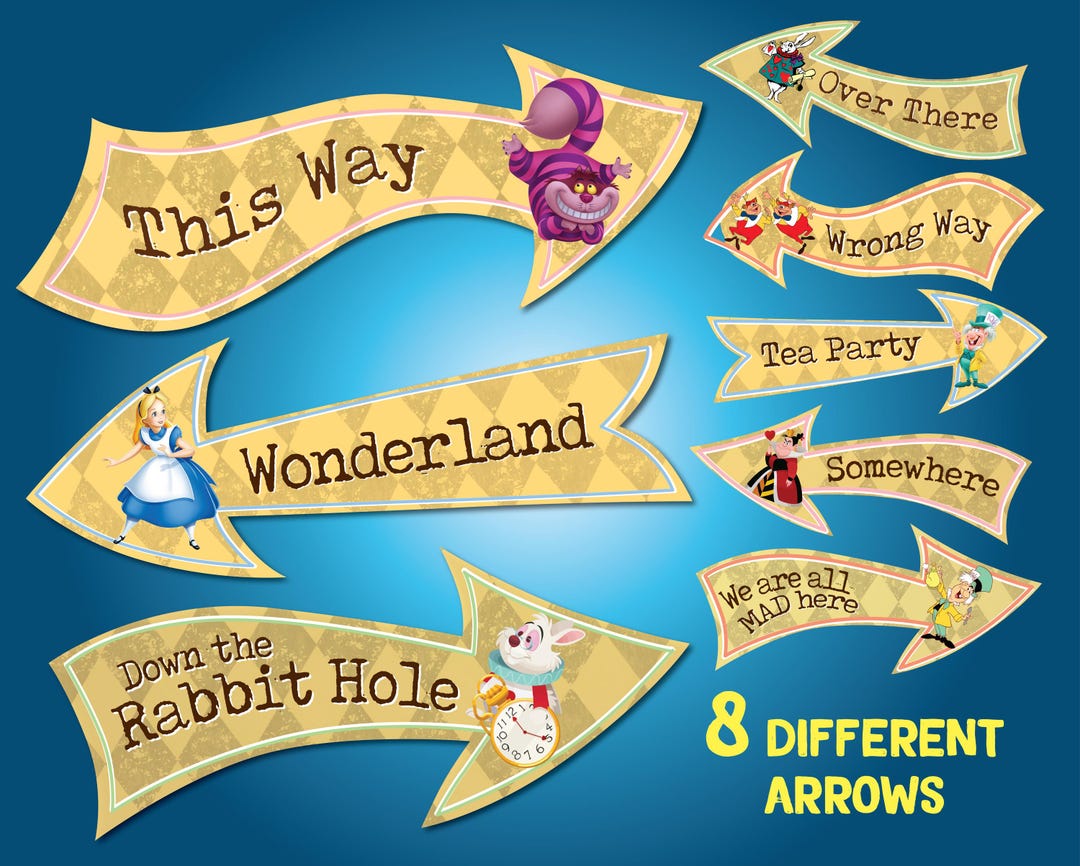 Alice in Wonderland Signs, Alice Birthday, Alice in Wonderland Arrows ...