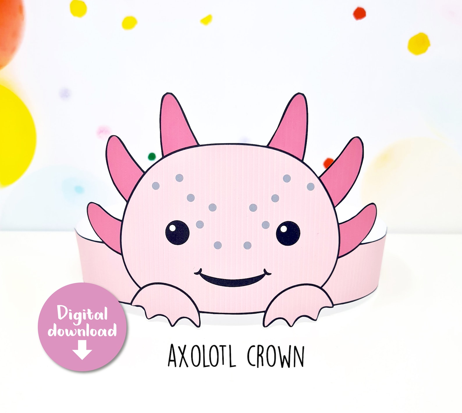 Axolotl Paper Crown, Axolotl Paper Hat for Kids, Printable Birthday ...