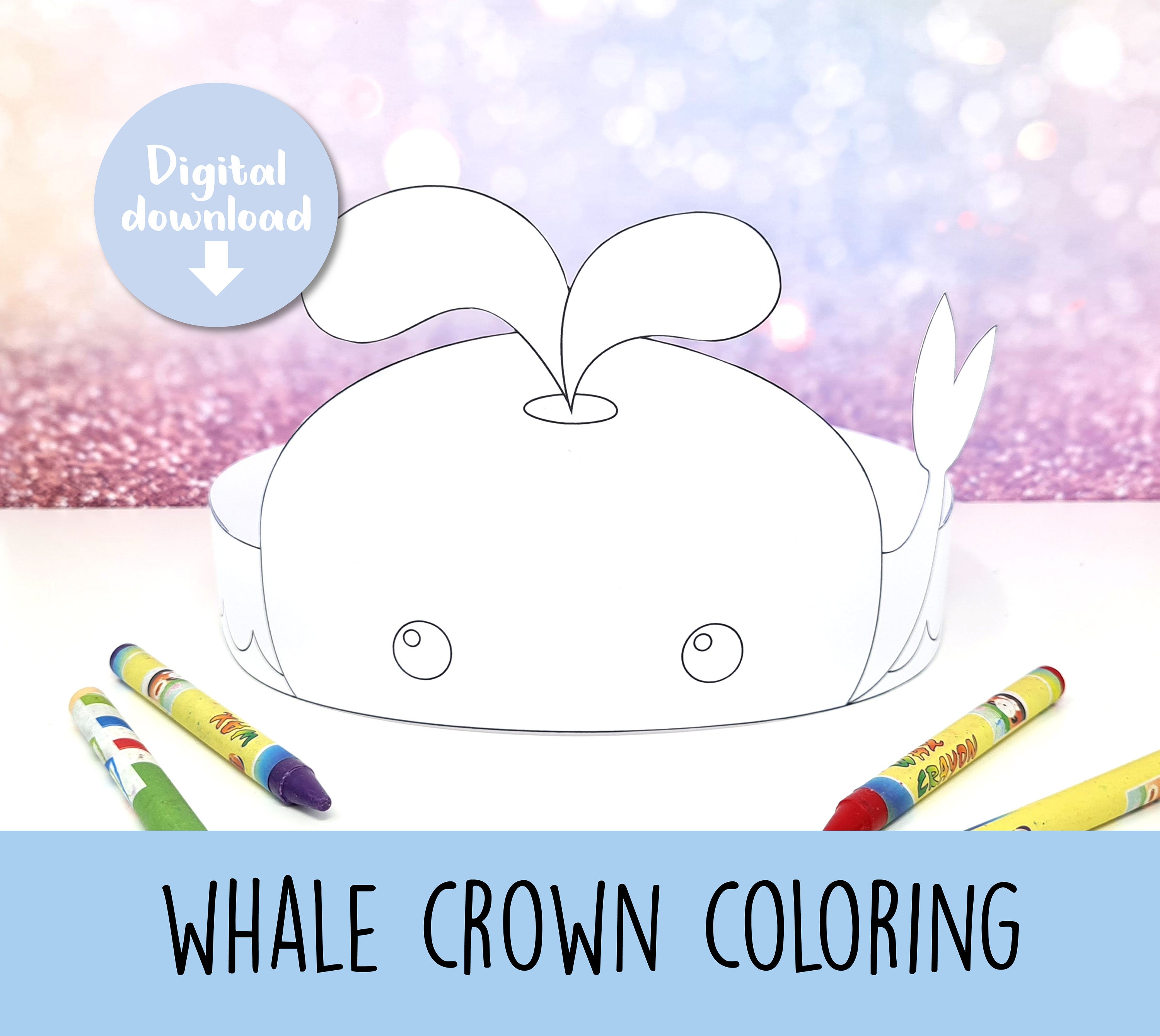 Coloring Whale Crown, Whale Birthday Hat for Kids, Ocean Party Headband ...
