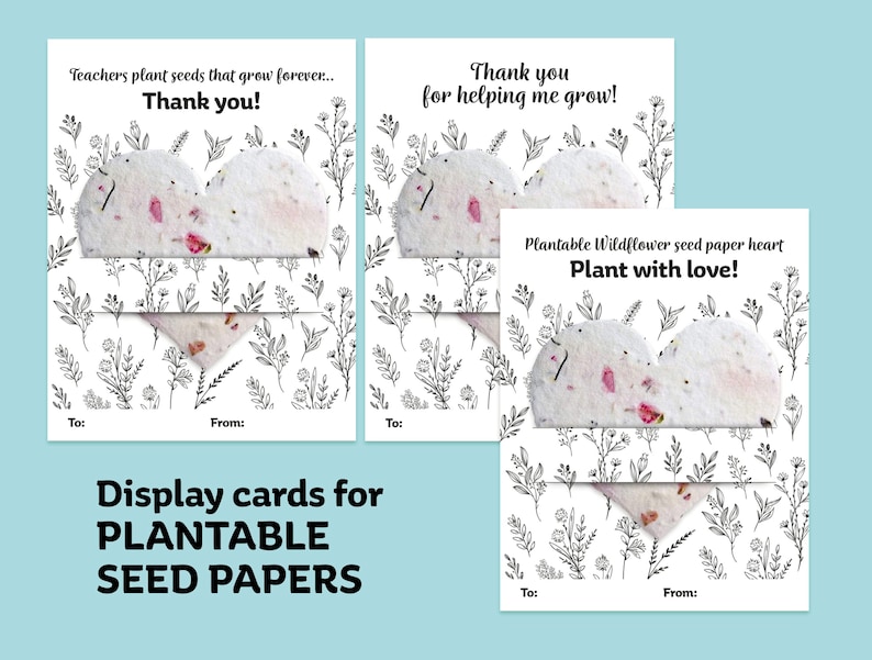 Display Cards for Plantable Seed Papers, Appreciation Card for Teachers ...