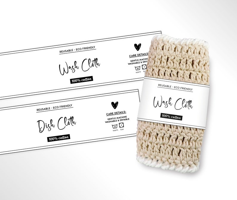 Dishcloth Wrap Labels, Washcloth Label, Wash Cloth Label, Dish Cloth ...