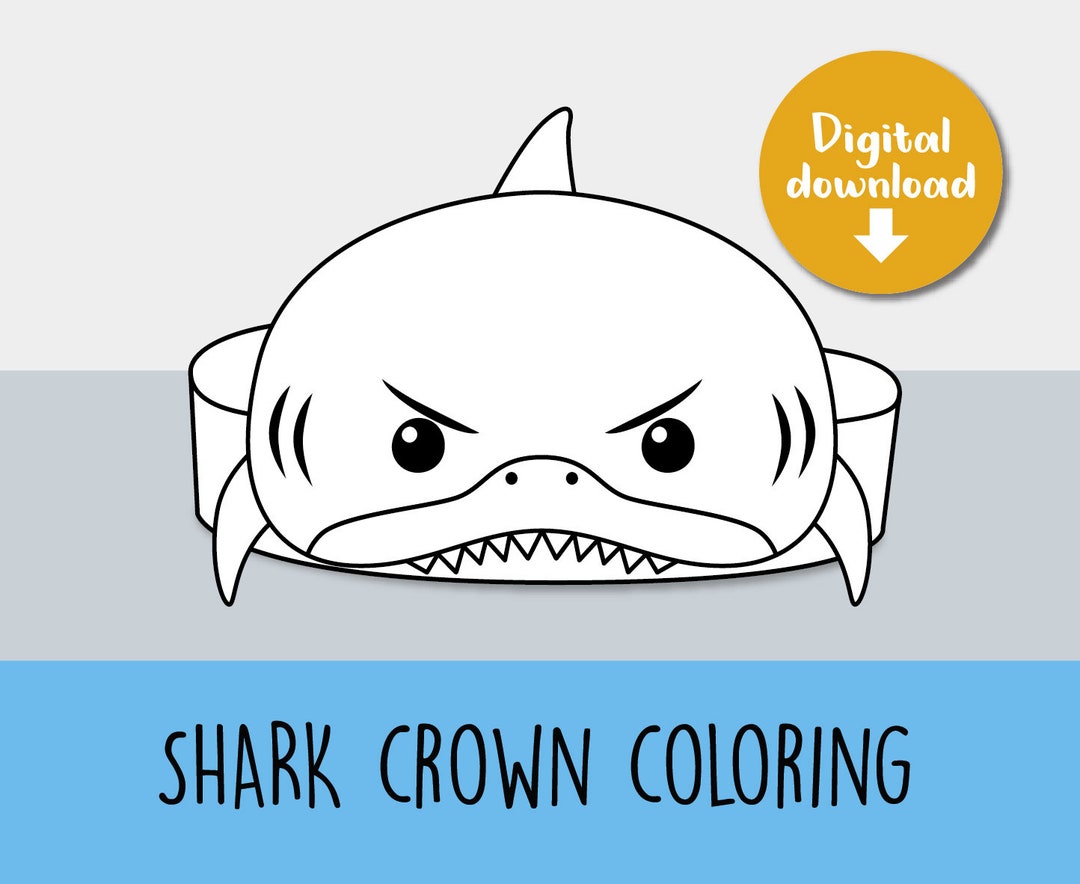 Printable Shark Crown, Coloring Shark Crown, Headband, Printable Shark ...