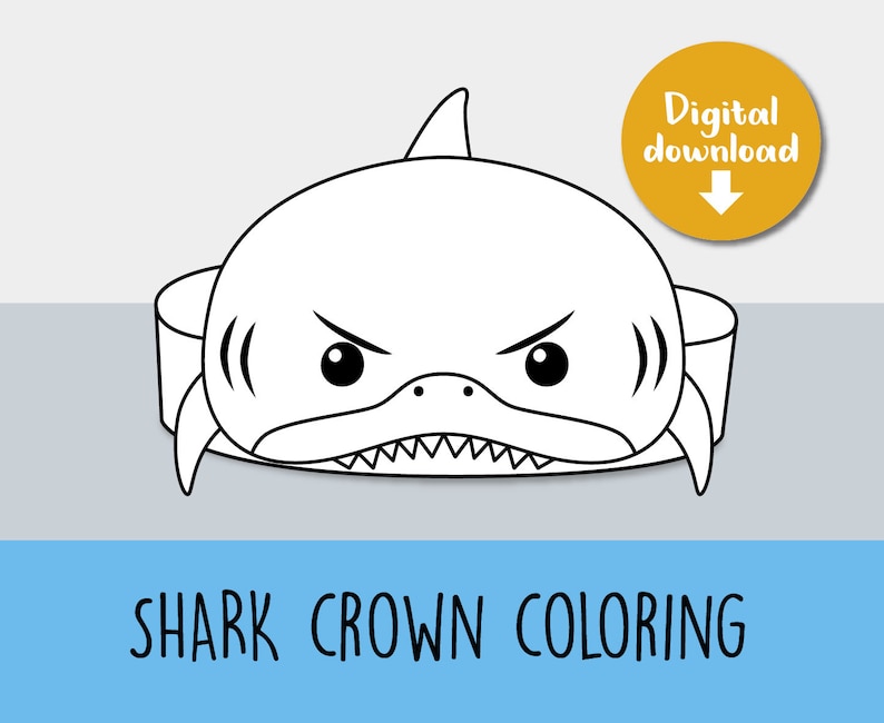 Printable Shark Crown, Coloring Shark Crown, Headband, Printable Shark ...