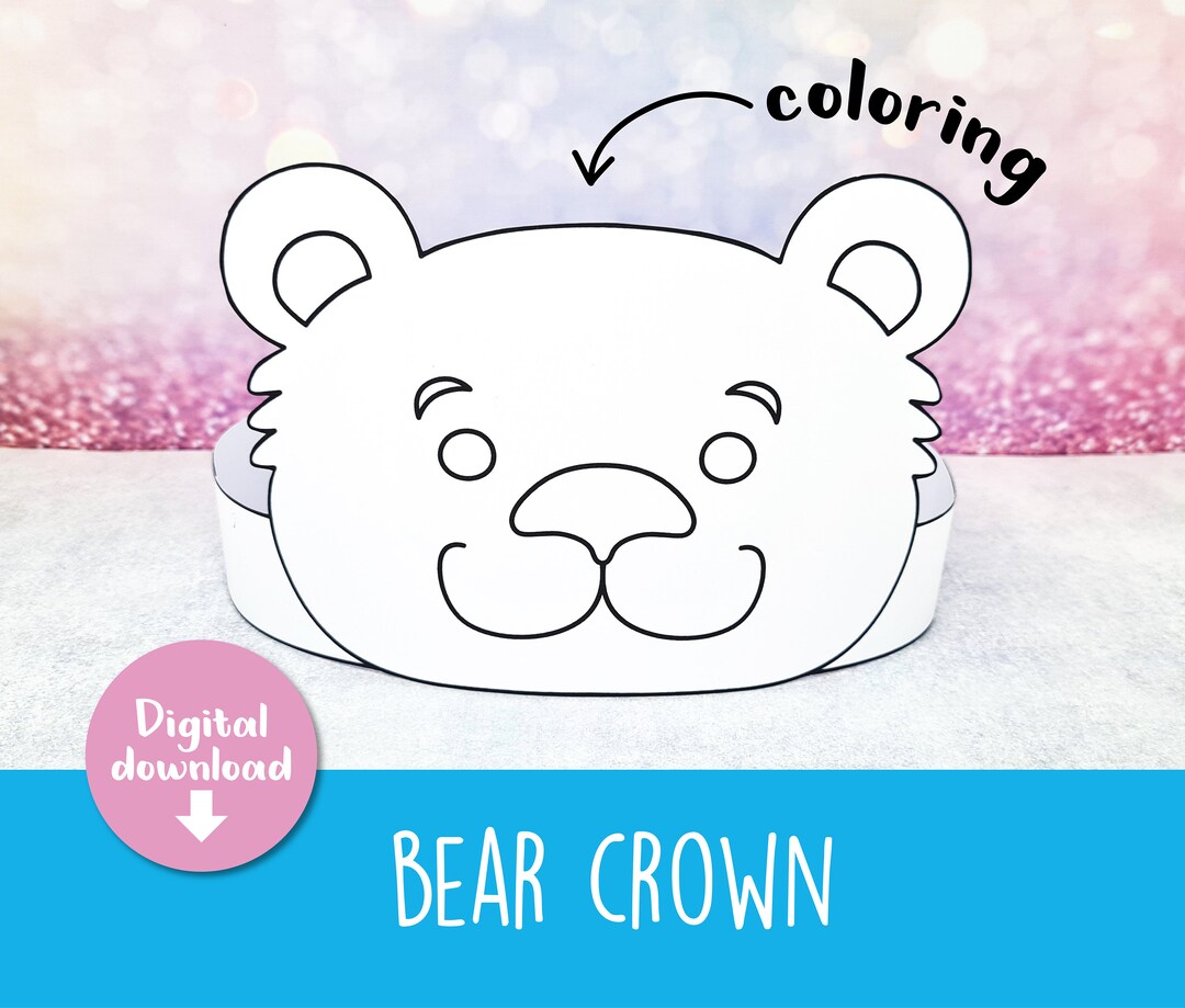 Printable Bear Crown, Coloring Bear Crown, Woodland Headband, Printable ...