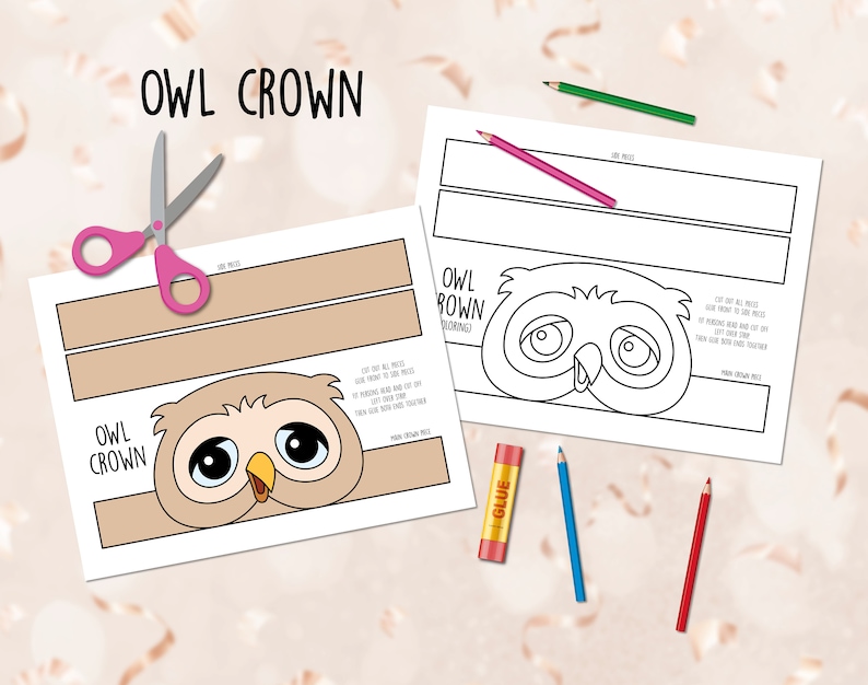 Owl Paper Crown, Coloring Owl Crown, Paper Birthday Crown, Digital ...