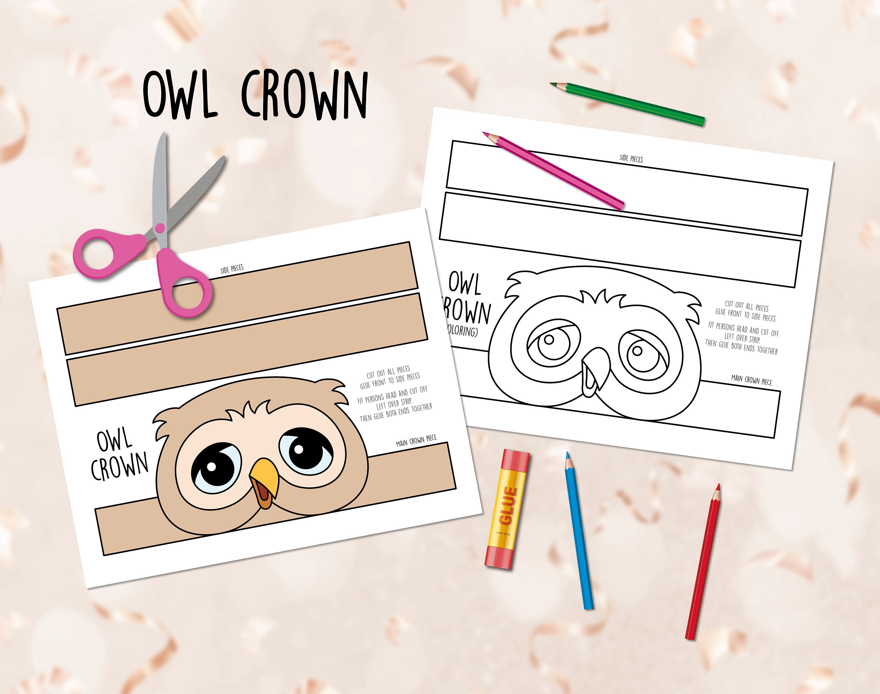 Owl Paper Crown, Coloring Owl Crown, Paper Birthday Crown, Digital ...